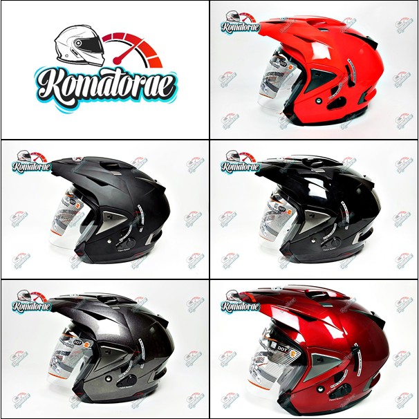 Jual HELM INK T MAX SOLID DOUBLE VISOR HALF FACE KOMATORAE | Shopee ...