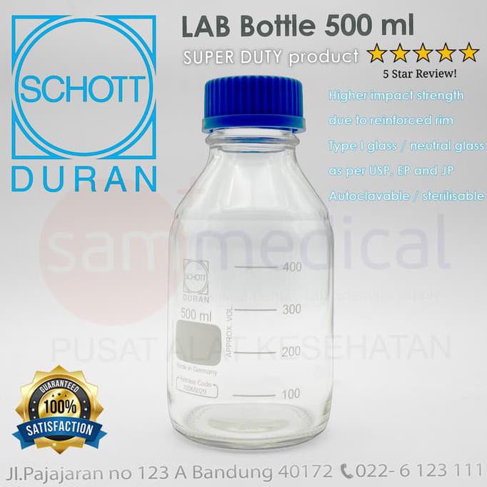 Jual SCHOTT DURAN BOTOL LAB / LAB BOTTLE + SCREW CAP BIRU - 500 ML ...