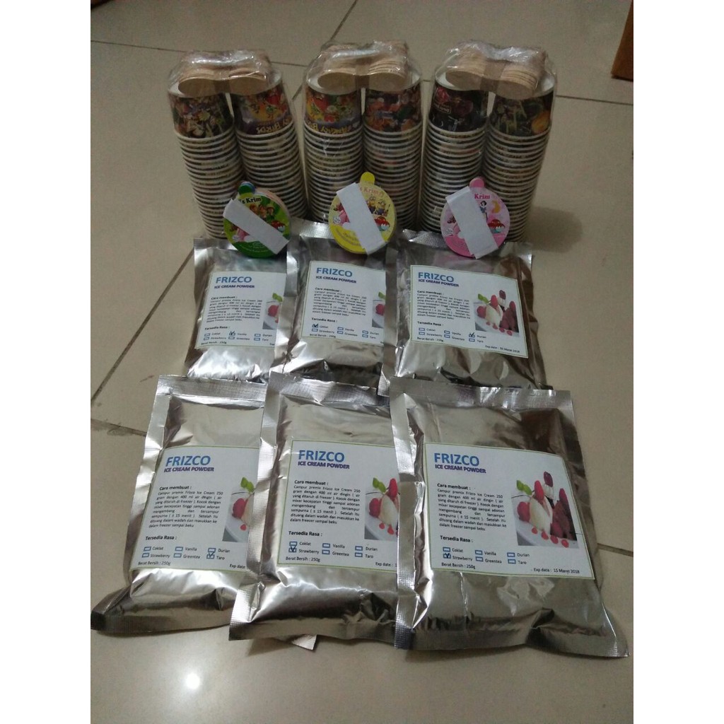 Jual PAKET 6 bubuk + 3 slop cup FRIZCO BUBUK ICE CREAM 250 gr | Shopee ...