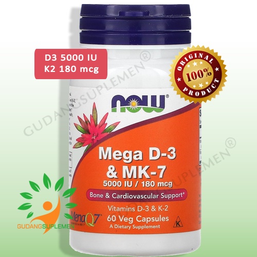 Jual NOW Mega D-3 & MK-7, 5000 IU / 180 mcg - 60 Kapsul - D3 MK7 K2 ...