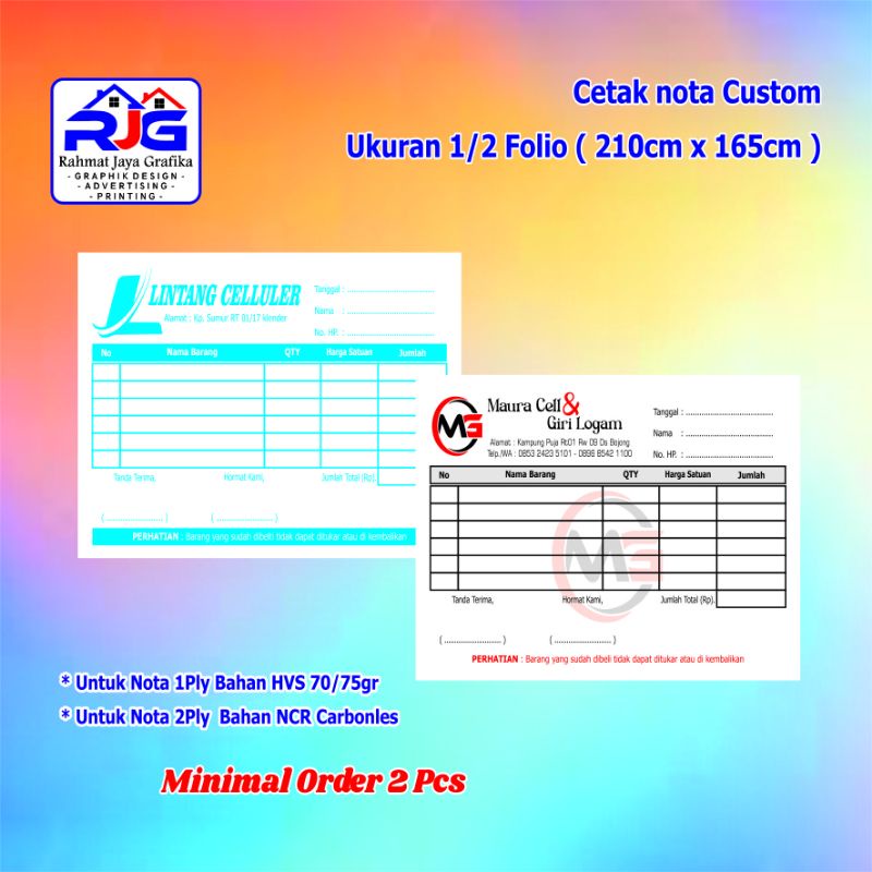 Jual Cetak Nota Custom Nama Sendiri Ukuran 1/2 Folio 1Ply 2Ply Free ...
