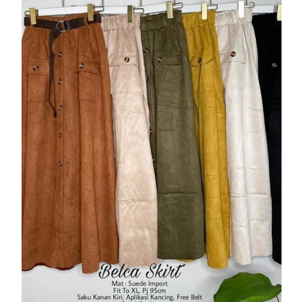 Jual ALEEYA (High Waist Skirt) Rok Cargo Suede Kantong Depan / Pocket Maxi Skirt Suede (Belca ...