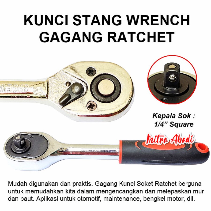 Jual Ratchet Kunci / Wrench Stang Gagang Ratchet Sok 1/4 inch × 24T ...