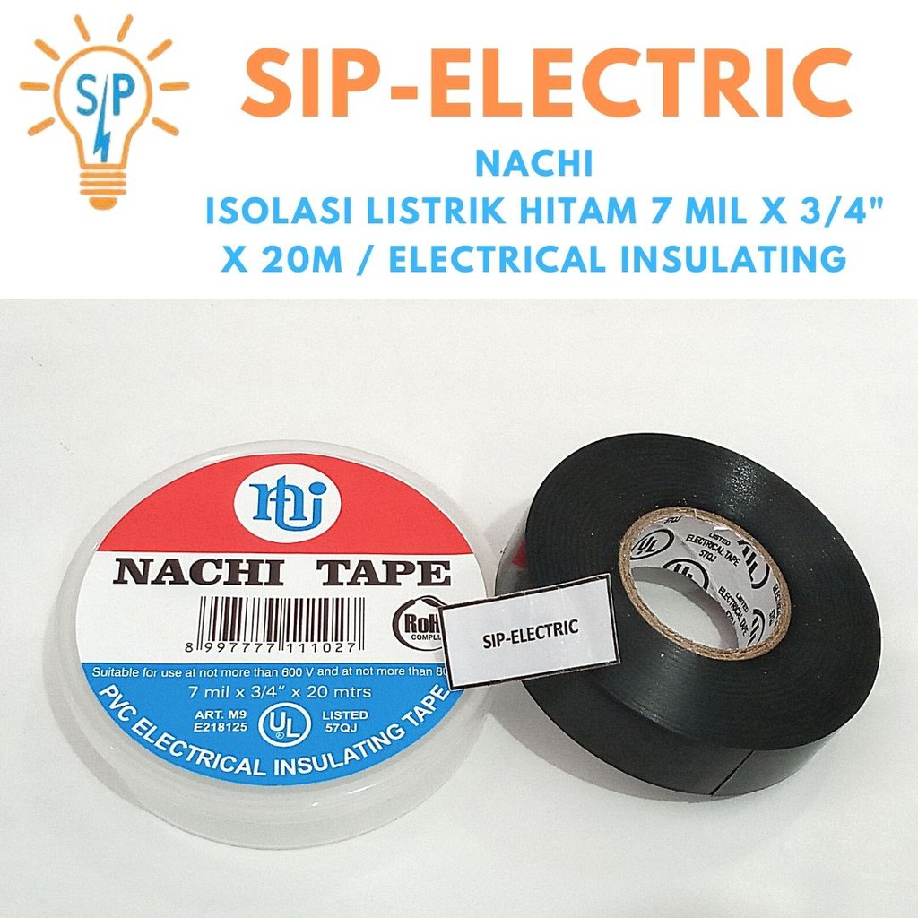 Jual Nachi Isolasi Listrik Hitam 7 Mil X 3/4" X 20M / Electrical ...