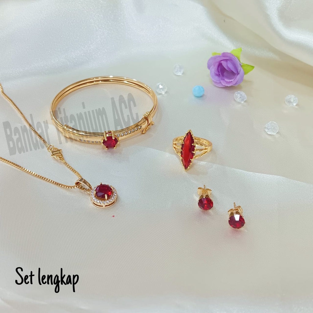 Jual SET LENGKAP TITANIUM DEWASA MERAH DELIMA PERHIASAN ANTI KARAT & ANTI LUNTUR || Bandar ...