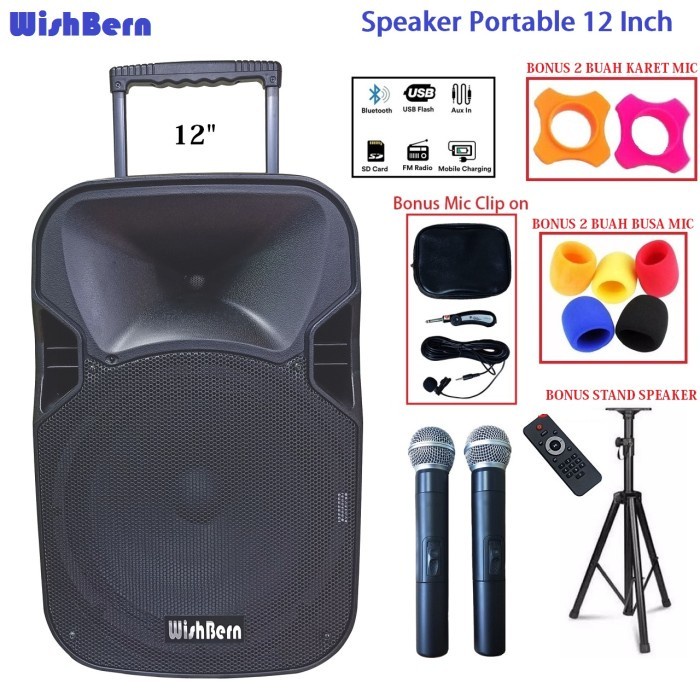 Jual Speaker Portable 12 Inch Wisbern MAX12AL Paket Mic Clip On ...