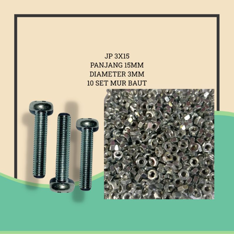 Jual MUR BAUT JP 3x15 MM 10 Set GaLvanis 3 x 15 MM | Shopee Indonesia
