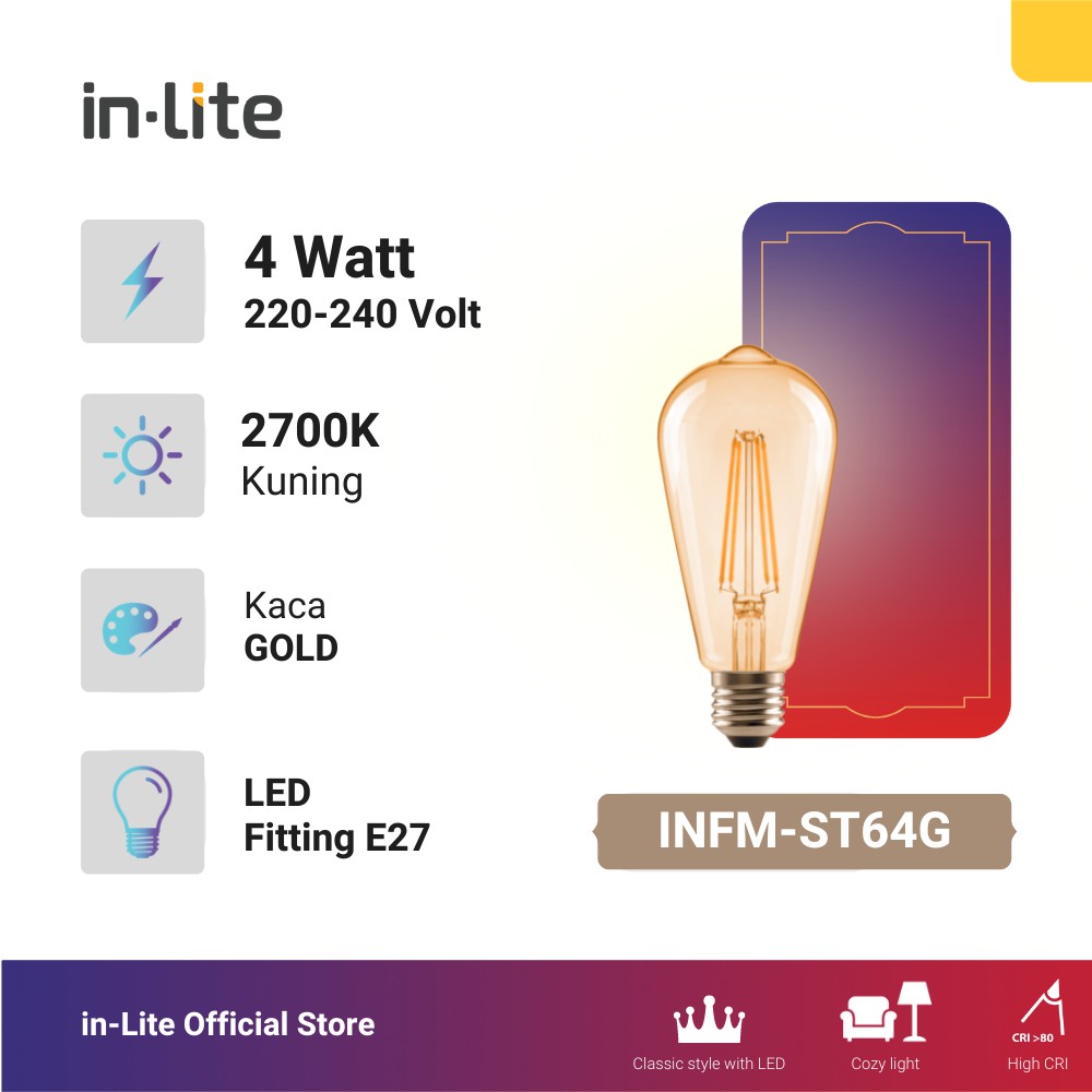 Jual InLite Lampu Bohlam Filament Classic ST64 Gold | Shopee Indonesia