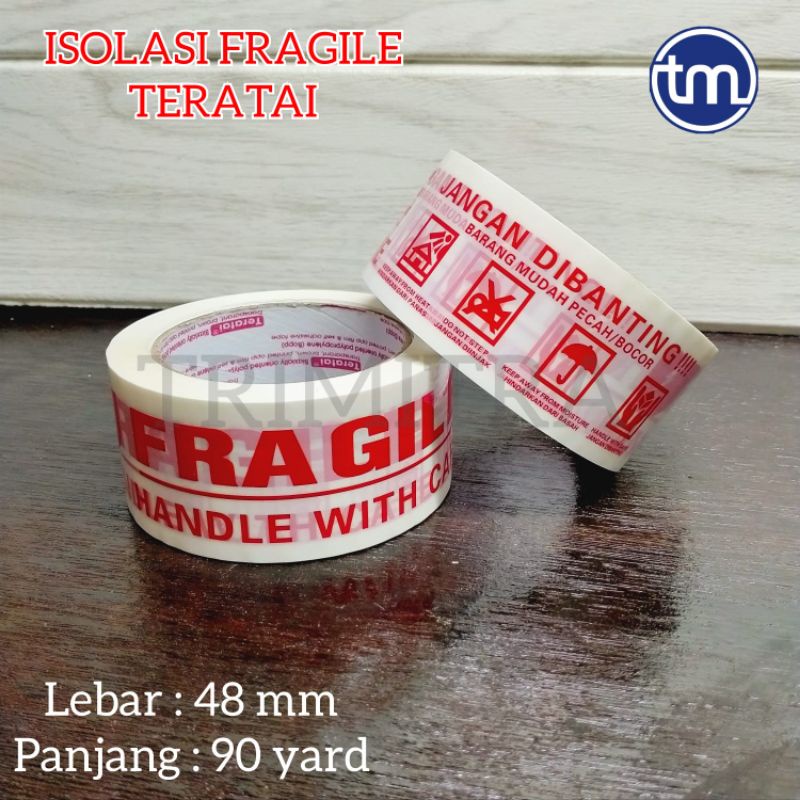 Jual ISOLASI LAKBAN FRAGILE PUTIH TERATAI 2 INCH 100 YARD HANDLE WITH ...