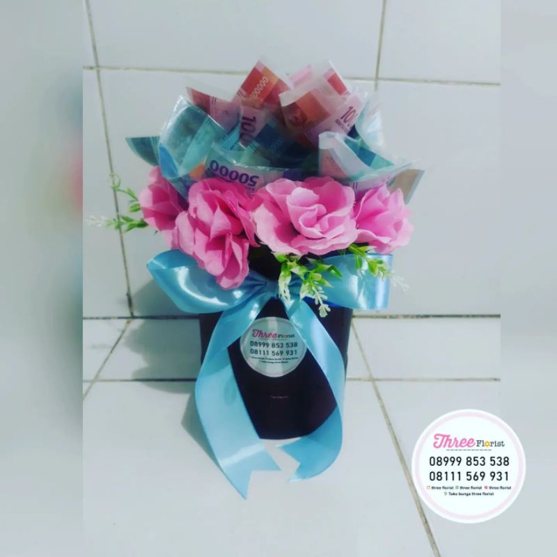 Jual box bunga hadiah ucapan / box bunga bulat / box bunga isi uang ...