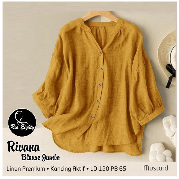 Jual KEMEJA RIVANA / KEMEJA POLOS LINEN WANITA KERAH SHANGHAI LENGAN 3 ...