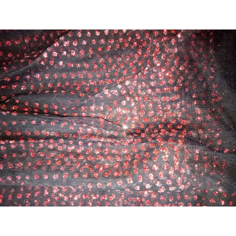 Jual Kain Tile Strech Hitam Motif Bintik Marun harga per 3 Meter ...