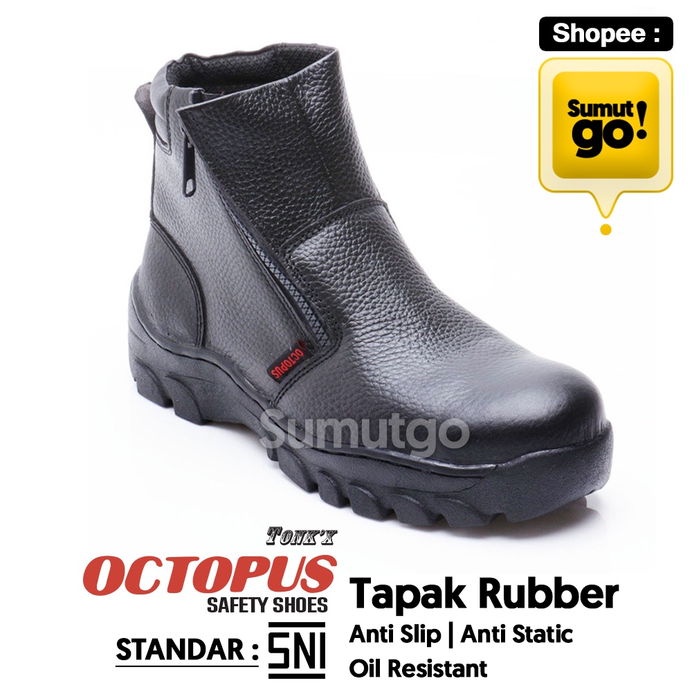 Jual Octopus OX 608 Sepatu Safety Semi Boot Hitam Resleting Tinggi 6 ...