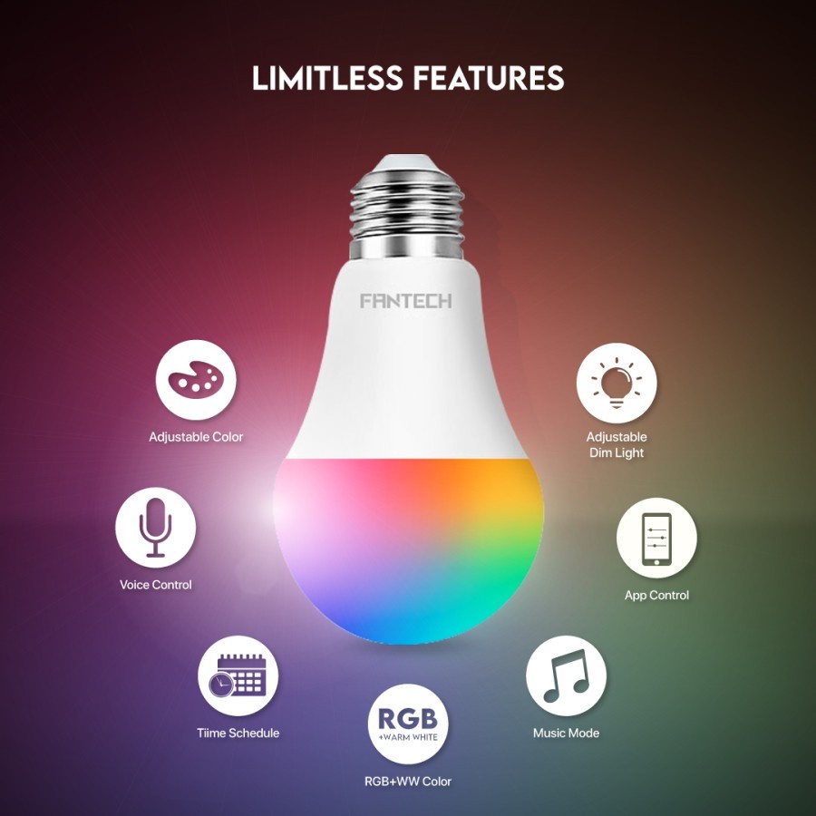 Jual FANTECH Smart Life Lampu 12W LED Bulb RGBWW Bohlam Wifi IoT ...