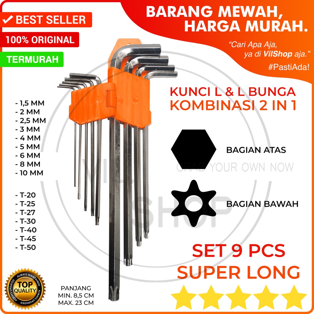 Jual KUNCI L KOMBINASI SET KOMPLIT 9 PCS PANJANG BAJA CR-V / 1 SET HEX ...