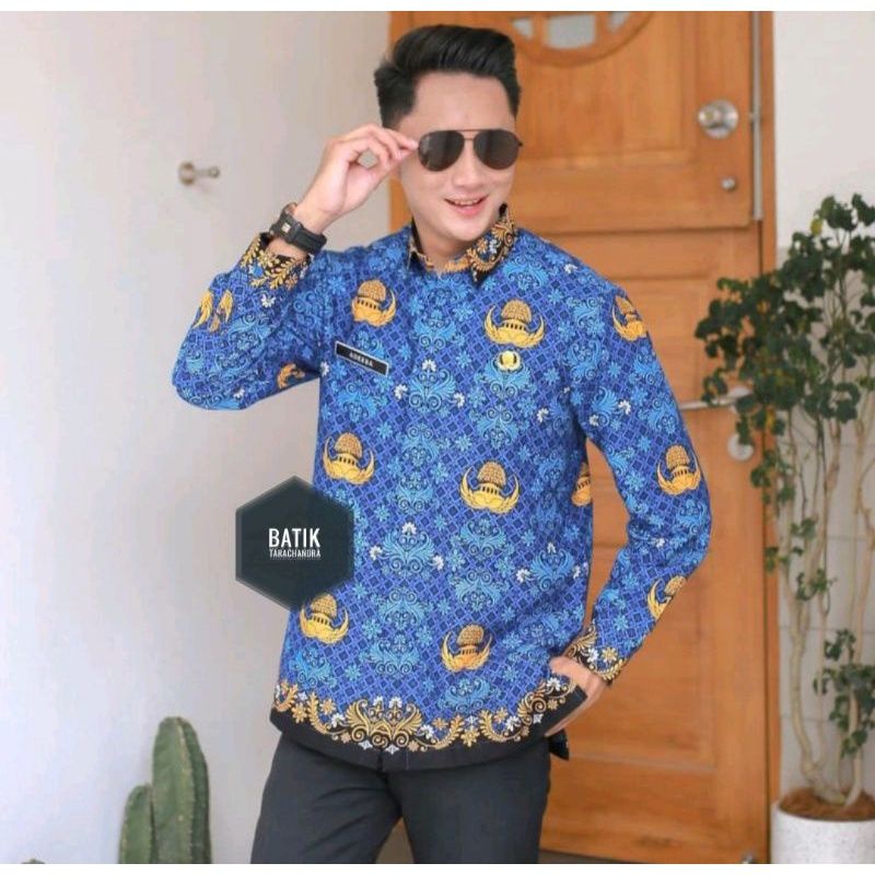 Jual BAJU BATIK KERJA PNS BATIK KORPRI TERBARU KERAH HITAM LAPIS FURING TERBARU | Shopee Indonesia