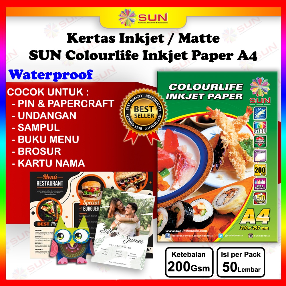 Jual Kertas Inkjet Matte A4 - SUN Colourlife Inkjet Paper A4 ( Doff ...
