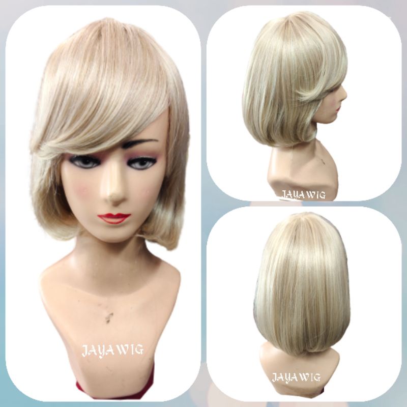 Jual Wig Bob Pendek Poni Samping Warna Blonde Rambut Palsu Wanita ...