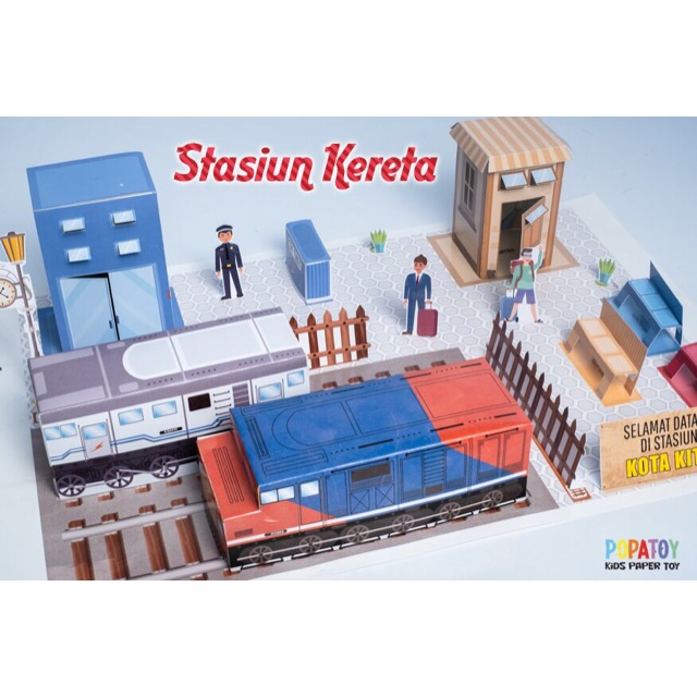 Jual POPATOY POP UP 3D Stasiun Kereta Mainan Kertas Edukasi PaperArt ...