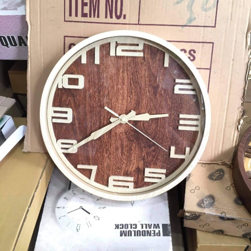 Jual jam dinding wood motif kayu vintage 30-35cm platinum angka tombil ...
