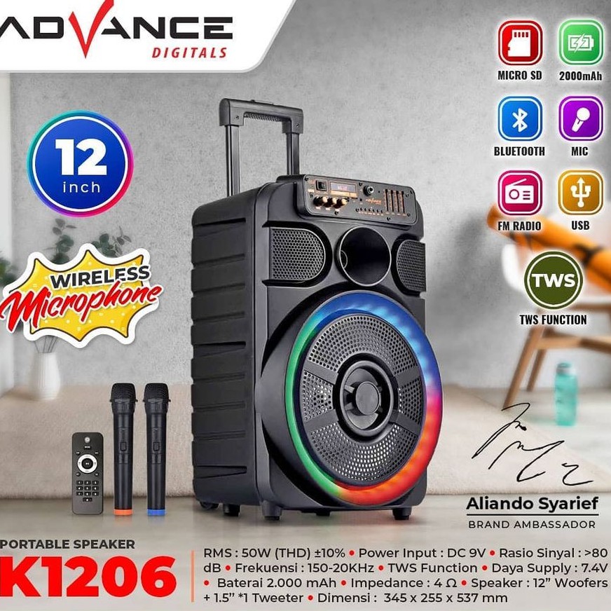 Jual Speaker Meeting Advance K1206 (12 inch) Bluetooth Portable Free 2 Mic Wireless | Shopee ...