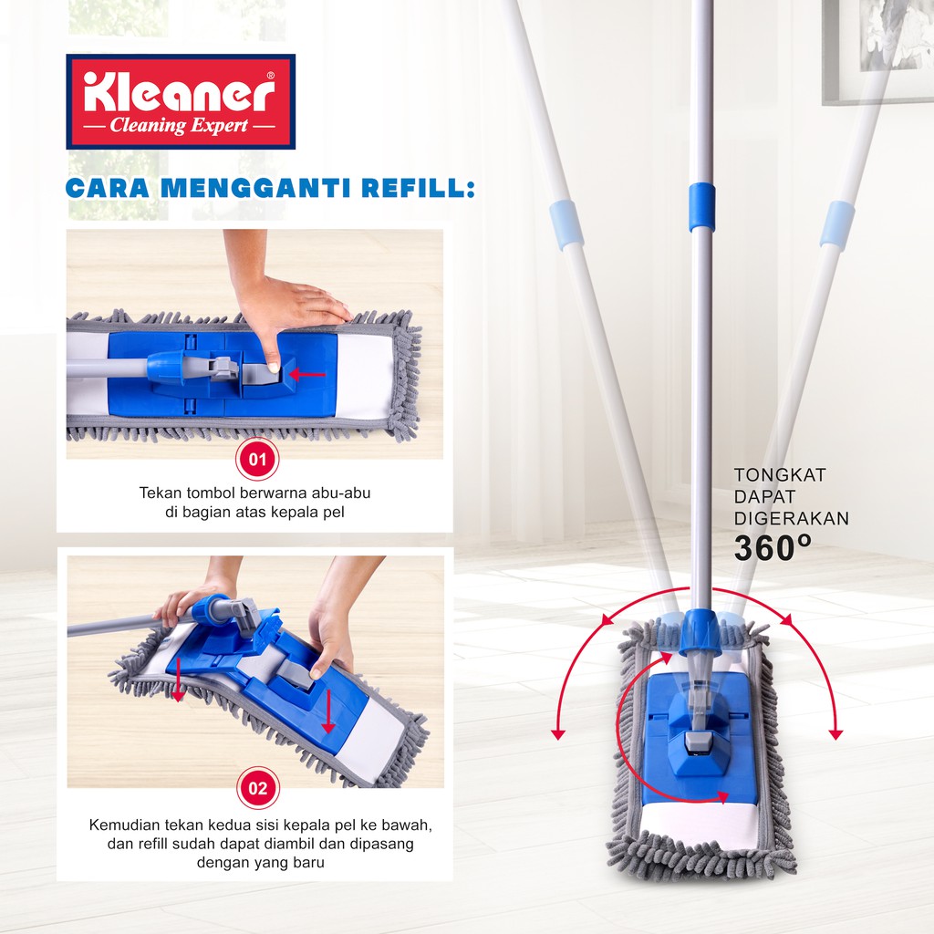 Jual Kleaner Alat Pel Sapu Debu 1 Set Bahan Microfiber Dust Mop ...