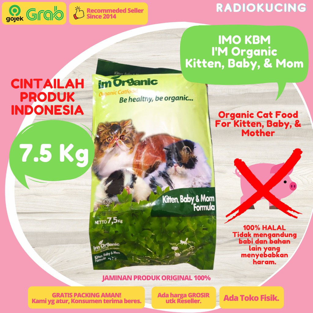 Jual IMO KBM I'm Organic Kitten Baby Mom 7,5 Kg Makanan Kucing 7.5 Kg ...
