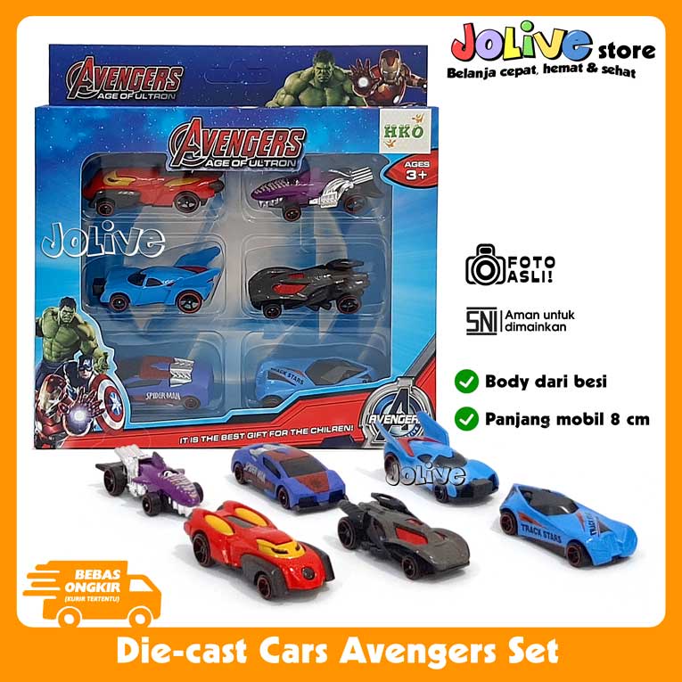 Jual Mainan Mobil Super Hero - Avengers Die cast Set 6 pcs | Shopee ...