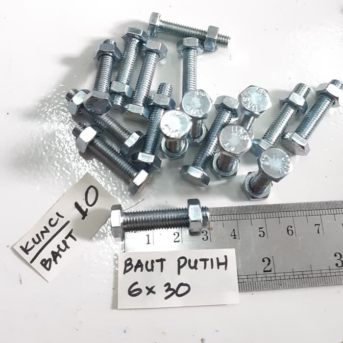 Jual Baut Putih M6 x 30 / Baut 6x30 Kunci Baut 10 per 10 pcs | Shopee ...
