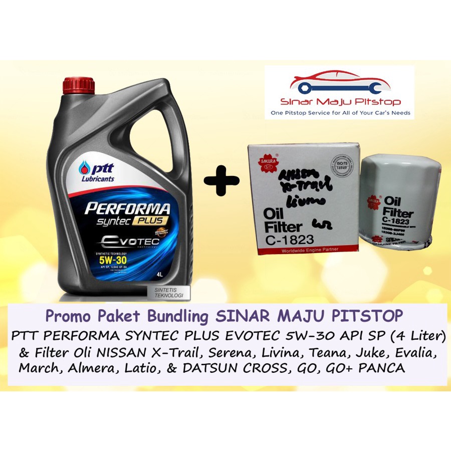 Jual Paket Bundling Oli PTT LUBRICANTS PERFORMA SYNTEC PLUS EVOTEC 5W-30 API SP Original Made In ...