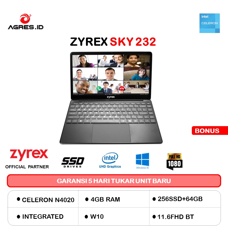 Jual ZYREX SKY 232 MINI N4020 4GB 256GB+64GB W10+OHS 11.6FHD BT 2Y BLK ...