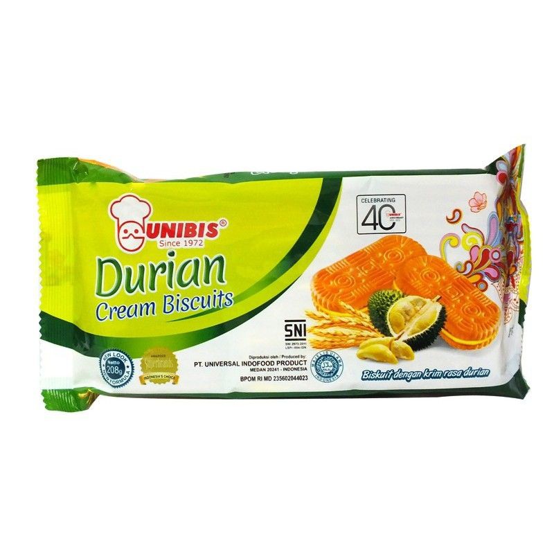 Jual UNIBIS DURIAN CREAM BISCUIT 220GR - biskuit krim durian | Shopee ...