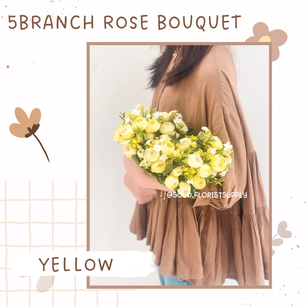 Jual 5 BRANCH ROSE BOUQUET KUNTUM BUNGA MAWAR KECIL HIAS ARTIFICIAL ...