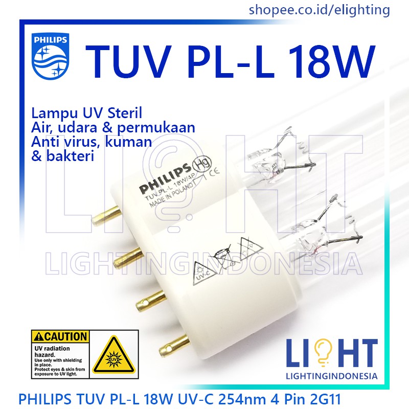 Jual Lampu UVC PHILIPS TUV PL-L 18W 4P Disinfektan Air & Udara PLL UV-C ...