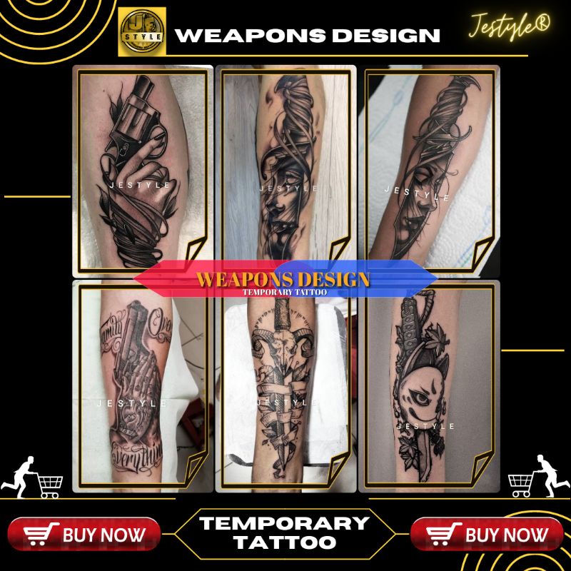 Jual TATTO TEMPORER TEMPORARY TATTOO MOTIF SENJATA PISTOL PISAU KAMPAK ...