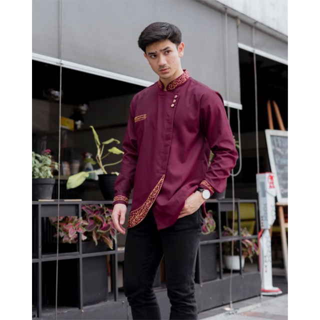 Jual Kemeja Bordir Pria NUC.ID Demang 04 (Maroon) | Shopee Indonesia