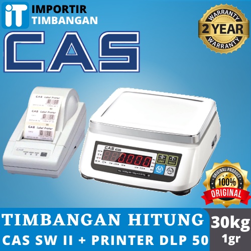 Jual Timbangan Hitung Digital CAS SW II + Printer DLP 50 Cas SW 2 + Printer label sticker 30kg ...
