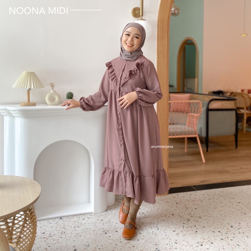 Jual Noona Midi Dress Korea Style Vintage | Shopee Indonesia