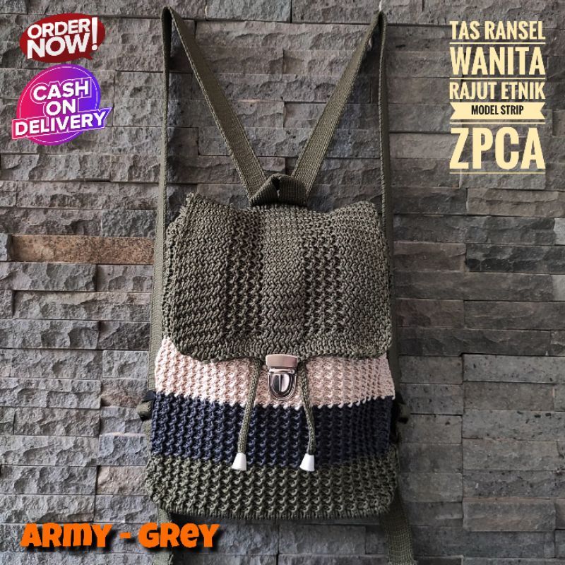 Jual Tas Ransel Rajut Wanita Strip Milenial Terlaris | Shopee Indonesia