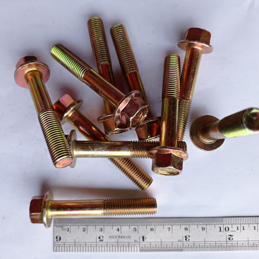 Jual BAUT TOPI M10X60 KUNING FLANGE BOLT M10 X 60 KUNCI 14 PANJANG 6 CM ...