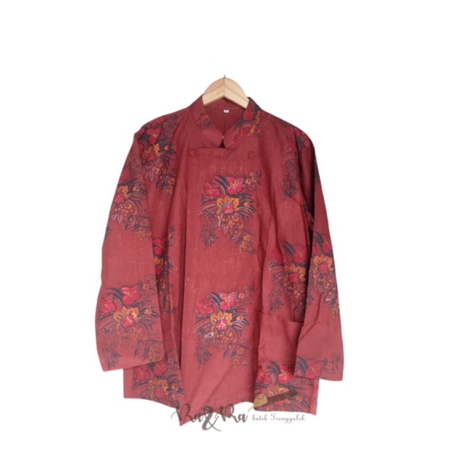Jual Pakaian adat jawa/ Surjan warna merah bata motif bunga anggrek ...