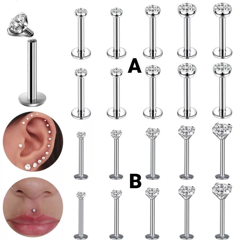 Jual 1PCS Anting Labret Screw Lip Piercing Men Women CZ Crystal Ear ...