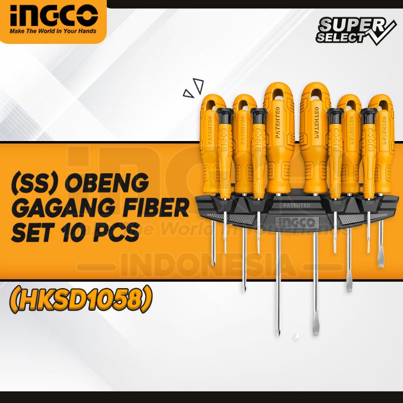 Jual INGCO HKSD1058 obeng set 10 pcs gagang fiber obeng plus obeng min ...