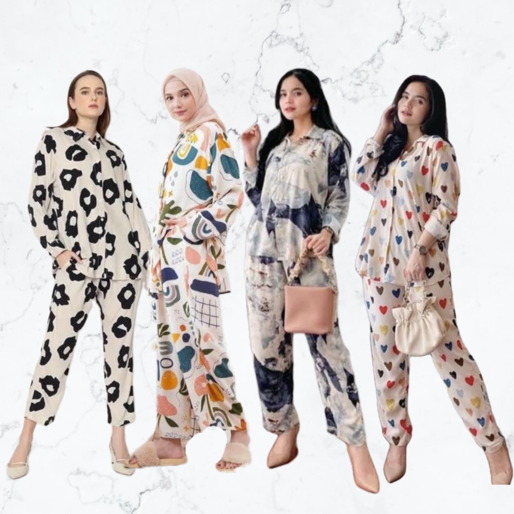 Jual ONE SET PAJAMAS LENGAN PANJANG RAYON PREMIUM / PIYAMA SET RAYON ...