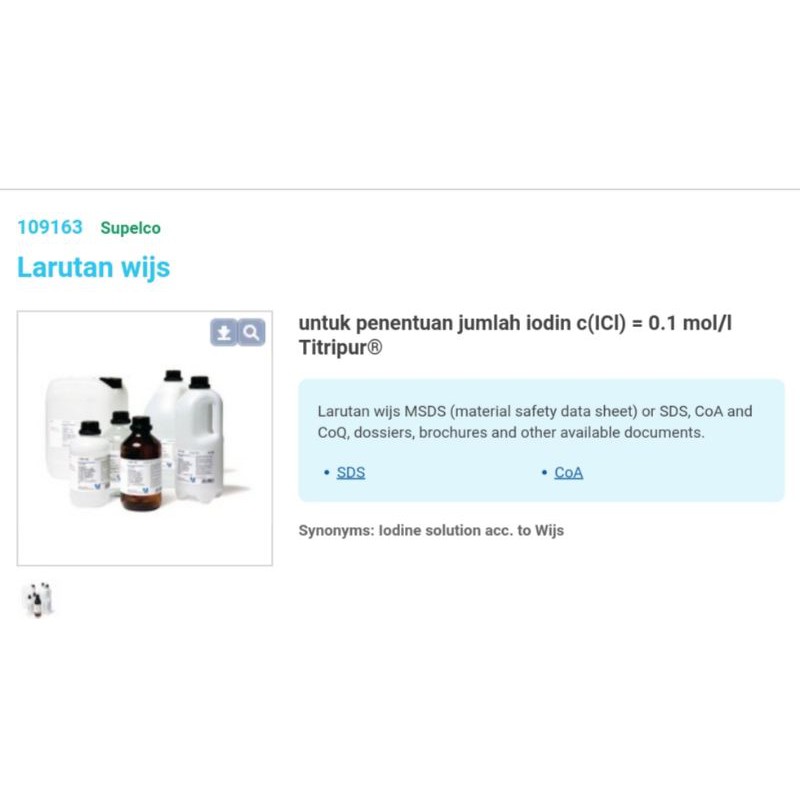 Jual wij's solution / larutan wijs MERCK cat. 1.09163.2500 | Shopee ...