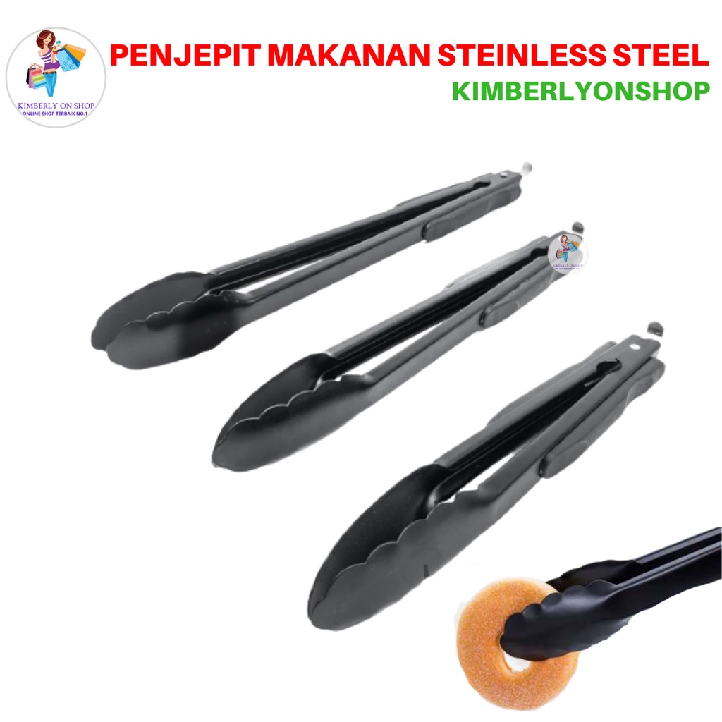 Jual Capitan Makanan Stainless Steel Penjepit Makanan Food Tong Hitam ...