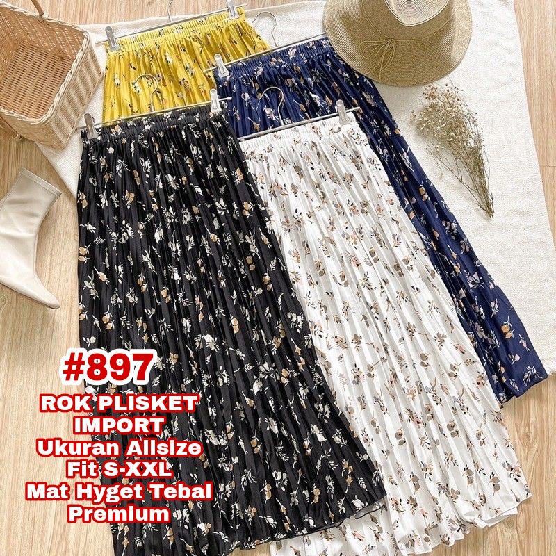 Jual (COD) Rok Wanita Import Motif Bunga Bunga Premium Plisket Tebal ...
