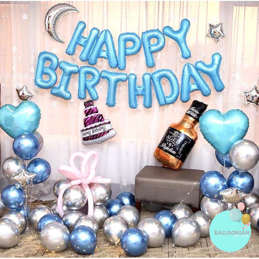 Jual HAPPY BIRTHDAY BIRU SILVER LED KAWAT DEKORASI SET/BALON CHROME ...