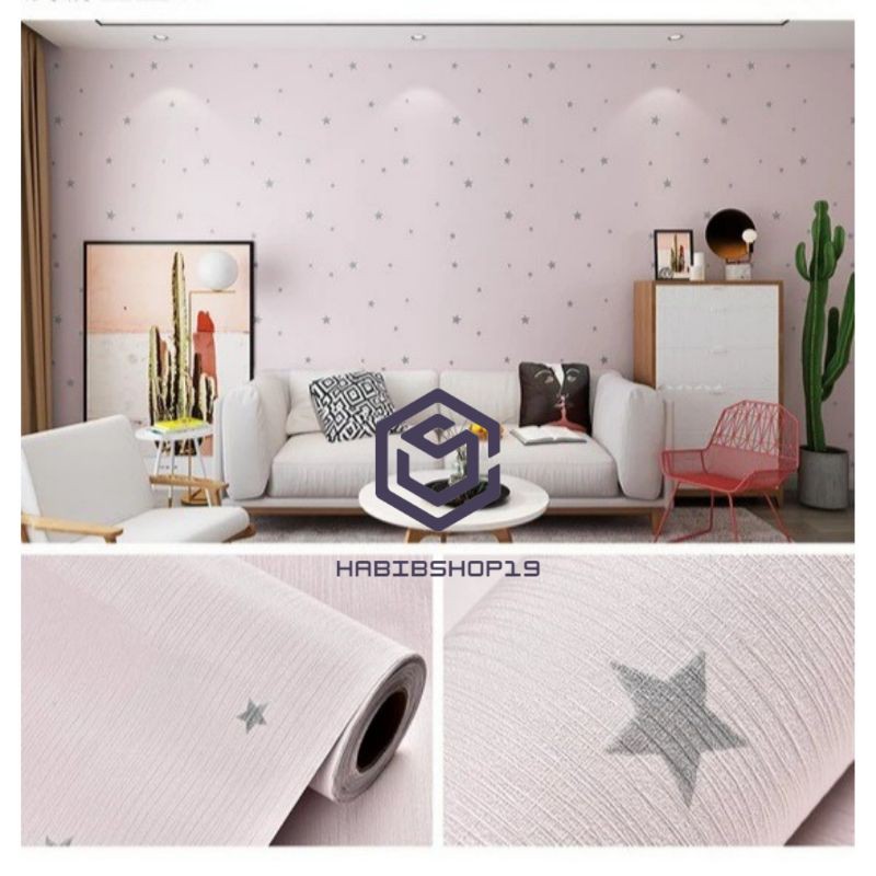 Jual Wallpaper Dinding Motif Bintang Dasar Pink 10m x 45cm | Shopee ...