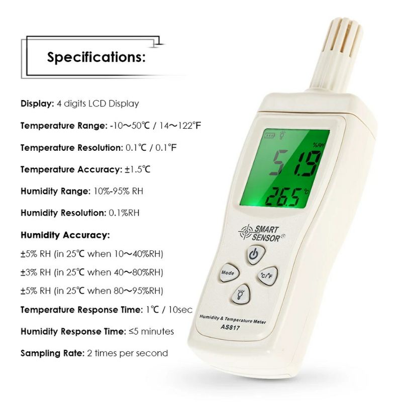 Jual Humidity And Temperature Meter Portable Smart Sensor AS817 ...